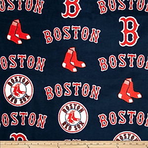 MLB Fleece Boston Red Sox Toss White/Red, Fabric by the Yard
