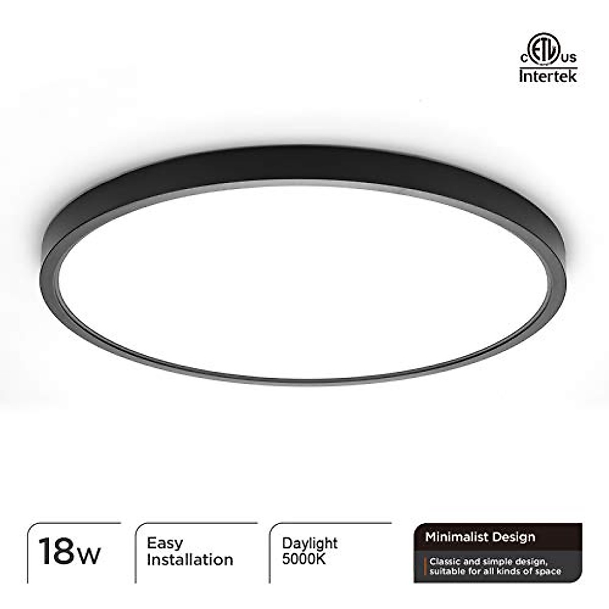 TALOYA 2 Pack LED Flush Mount Ceiling Light Black 5000K 8.9 Inch Round 18W=180W (Equivalent) Simple Lamp for Bedroom Hallway Low Ceilings Areas