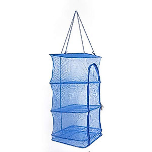 Keenso Drying Net Rack, Foldable 4 Layers Mesh Hanging Herb Drying Rack Basket Holder Camping Drying Net Zipper Opening Mesh Netting Blue Fishing net