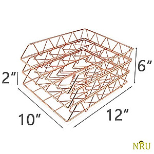 3 NRU, 3 Tier Organizer, File Tray, Rose Gold, Metal Letter, Tray File Organizer