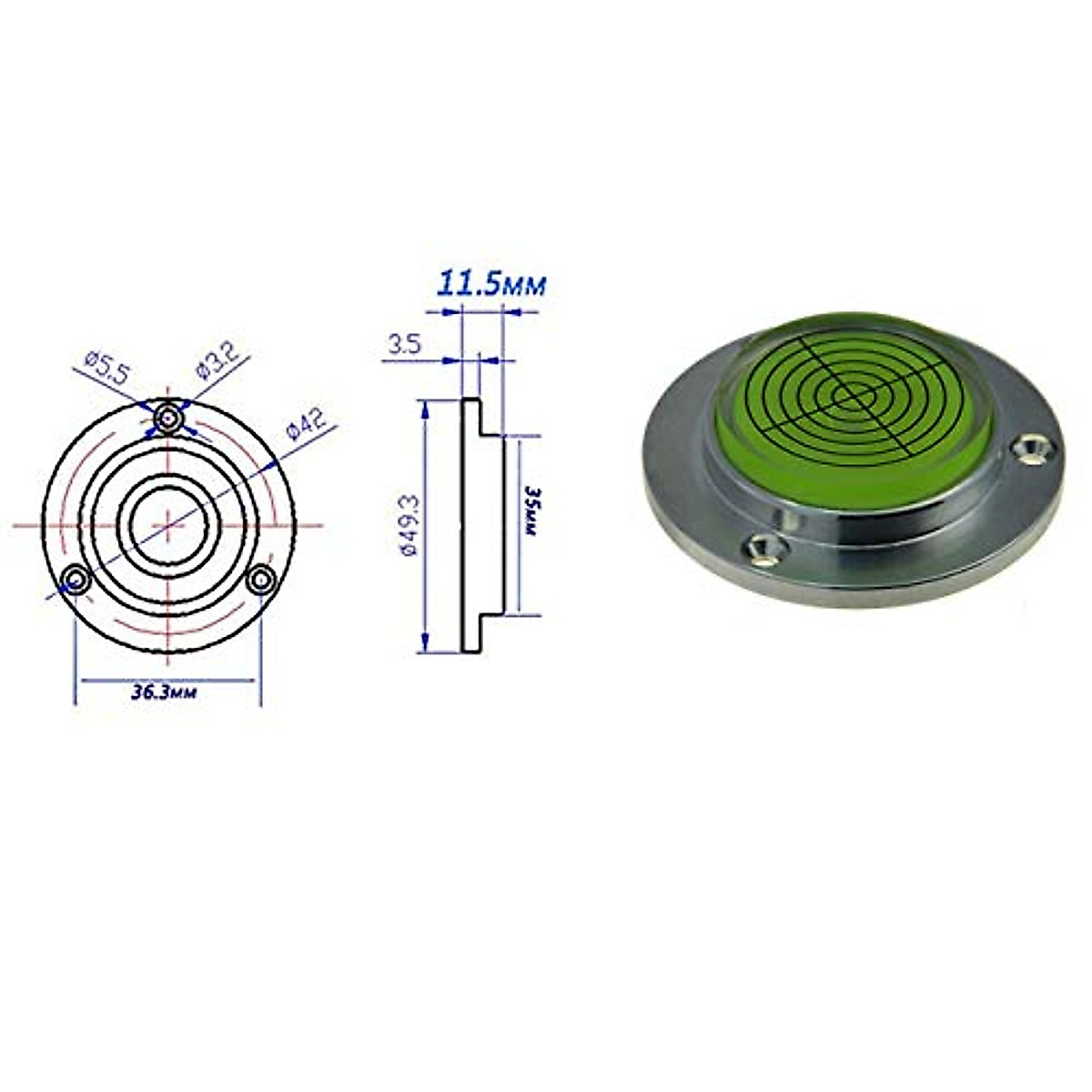 umei High precision horizontal bubble Aluminium Case Bullseye Spirit Bubble Surface Level Round Inclinometers for Surveying Instruments and Tribrachs, 50x11.5mm,