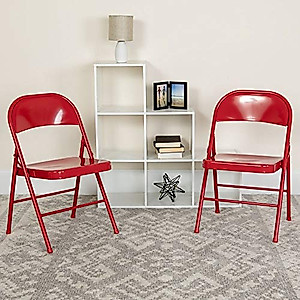 Flash Furniture 2 Pack HERCULES Series Double Braced Red Metal Folding Chair