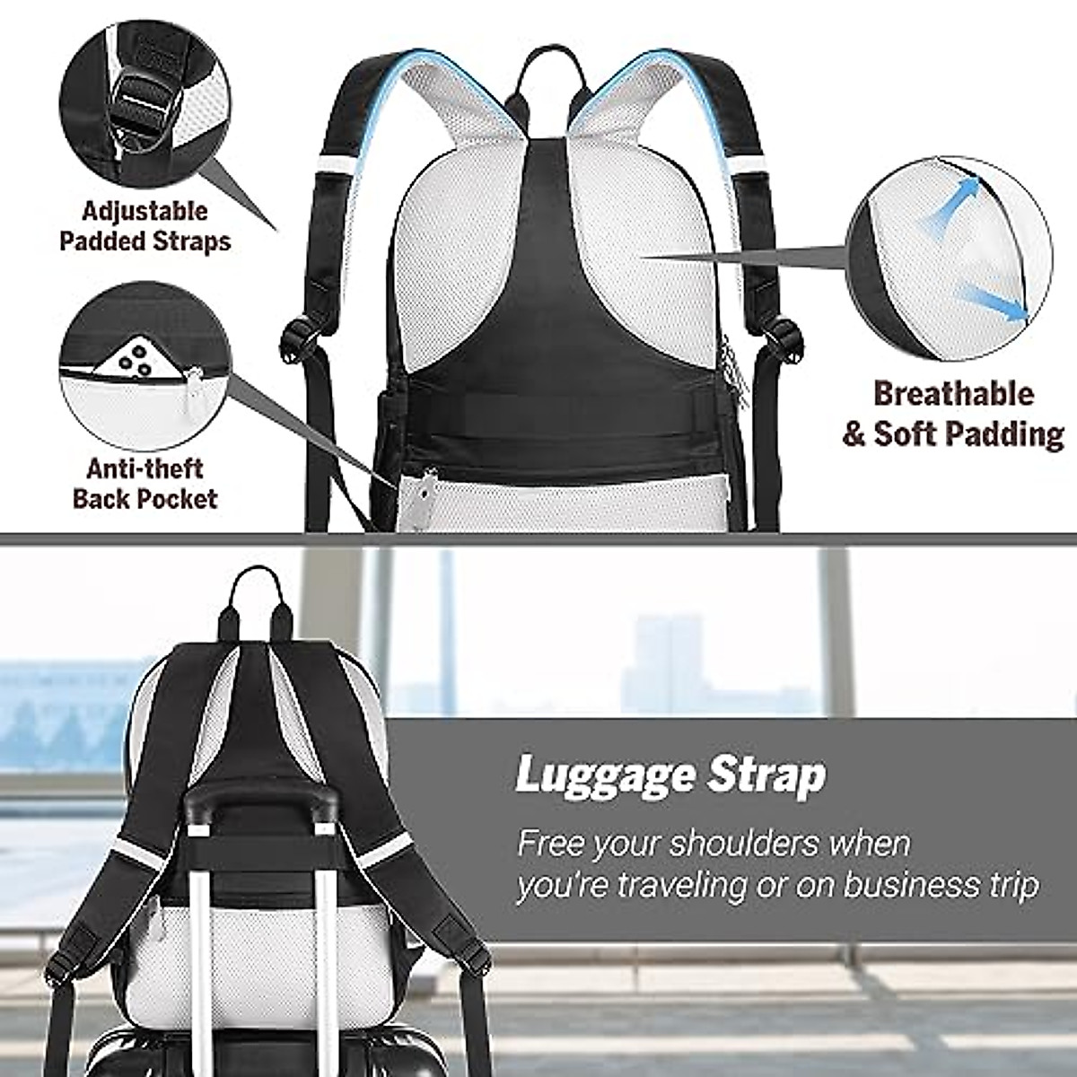 MoKo Womens Gym Backpack, Large Travel Backpack with Shoe Compartment Sports Bag with Wet Pockets 15.6 Inch Laptop Backpack Water Resistant Anti Theft Back Pack for Women Gifts, Black/Gray