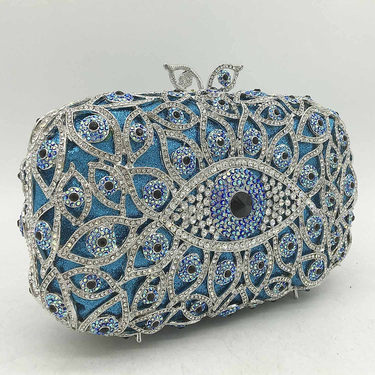 Boutique De FGG The Evil Eye Crystal Clutch Bags Women Evening Purses Wedding Party Prom Rhinestone Handbags, 438-Blue, Mini