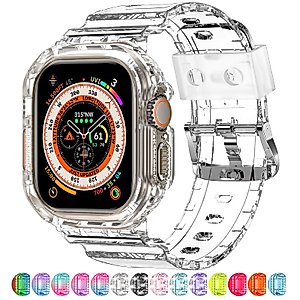XYF Compatible for Crystal Clear Apple Watch Ultra 2 Bands, 49mm Bumper Case Men Women Jelly Cover Strap for iWatch Ultra 2/1 Series 9 8 7 SE 6 5 4 3 2 1 (CrystalClear, 49)