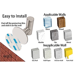 TocTen Bath Towel Hook, Strong Self Adhesive Robe Hook, SUS 304 Stainless Steel Stick on Wall Coat/Clothes Hook No Drilling, Shower Wall Hook for Bathroom Kitchen Office Closet(Brushed Nickel, 3 Pack)