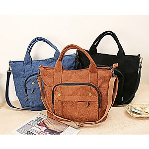 Corduroy Tote Bag for Women Corduroy Multi-pocket Satchel Bag Zipper Crossbody Bag Hobo Shoulder Bag Purse Messenger Bag