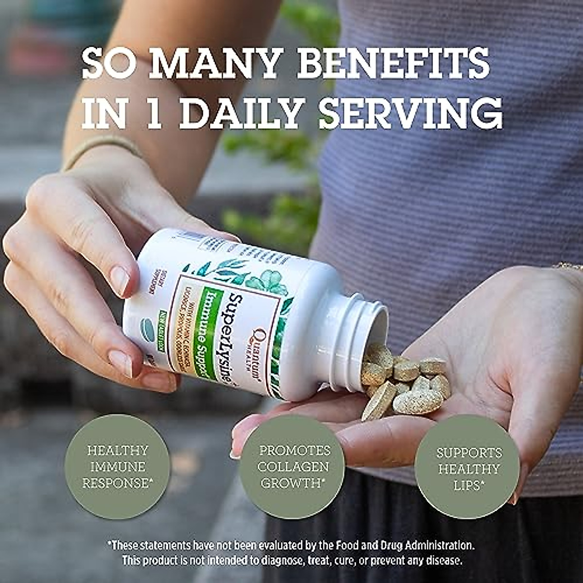 Quantum Health SuperLysine+ Advanced Formula Immune Support Supplement Lysine 1500 mg, Vitamin C Echinacea Licorice Bee Propolis & Odorless Garlic Daily Wellness Blend for Women & Men - 90 Tablets