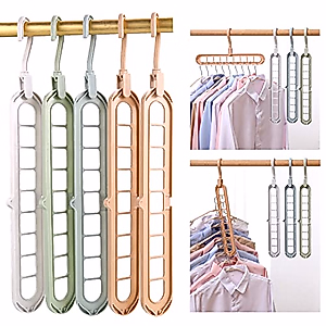 Closet Organizers and Storage,5 Pack Sturdy Closet Organizer Hangers,Closet Storage,Closet Organization,Magic Space Saving Hanger with 9-Holes for Wardrobe Clothes,Shirts,Pants,Dresses