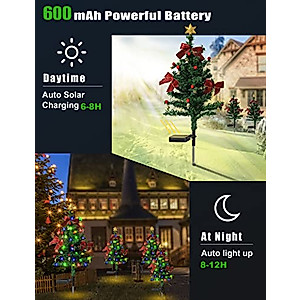 Solar Christmas Decorations Tree Lights Outdoor Waterproof, 20LED-Lights Solar Yard Decorative, Solar Stake Lights Xmas Tree Garden Decor with Constant & Flashing Modes for Pathway Lawn Patio, 2PCS