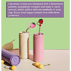 WELTAZ 2 Pack Strawberries Straw Covers Cap Compatible with Stanley 14oz&20oz&30oz&40oz Tumbler,Food Grade Silicone Cute Straw Topper, Straw Protectors For 10mm Straw