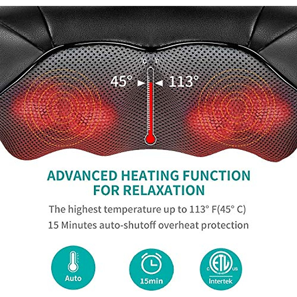 Shiatsu Neck and Back Massager with Soothing Heat, Nekteck Electric Deep Tissue 3D Kneading Massage Pillow for Shoulder, Leg, Body Muscle Pain Relief, Home, Office, and Car Use