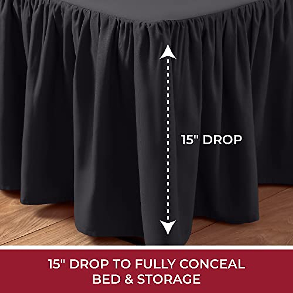 Mellanni Bed Skirt Twin Size - Bed Skirting - 15-Inch Tailored Drop Pleated Dust Ruffle - Hotel Luxury Bedding - Wrinkle, Fade, Stain Resistant - 1 Bedskirt (Twin, Black)