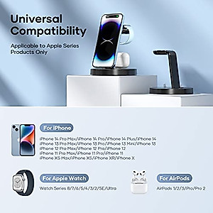 3 in 1 Charging Station, Charger Station for Apple Multiple Devices, Charging Dock Stand for iPhone 14 13 12 11 Pro X Max XS XR 8 7 Plus 6s 6, Apple Watch Series 8 Ultra 7 6 SE 5 4 3 2, AirPods