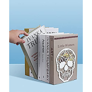 3 Pairs Metal Skull Design Bookend Black Book Ends, Heavy-Duty Bookends for Shelves, Black Skull Book Ends for Heavy Books, Book Shelf Holder Home Office Decorative Desktop Organizer White