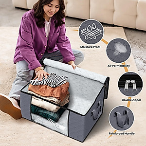 Fab totes 6 Pack Clothes Storage, Foldable Blanket Storage Bags, Storage Containers for Organizing Bedroom, Closet, Clothing, Comforter, Organization and Storage with Lids and Handle, Grey