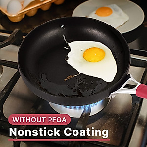 EPPMO Nonstick Fry Pan, Hard Anodized Open Small Skillet With Stay Cool Silicone Handle, 8 Inch