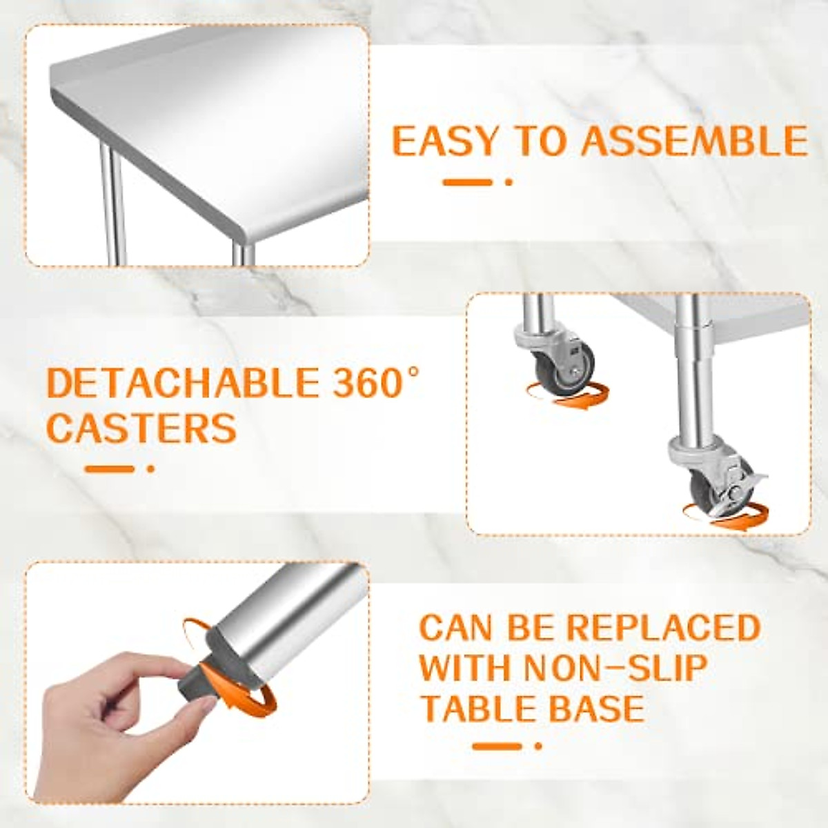 HOCCOT Stainless Steel Prep & Work Table with Adjustable Shelf, with Backsplash and Wheels, Kitchen Island, Commercial Workstations, Utility Table in Kitchen Garage Laundry Room Outdoor BBQ, 24" X 30"