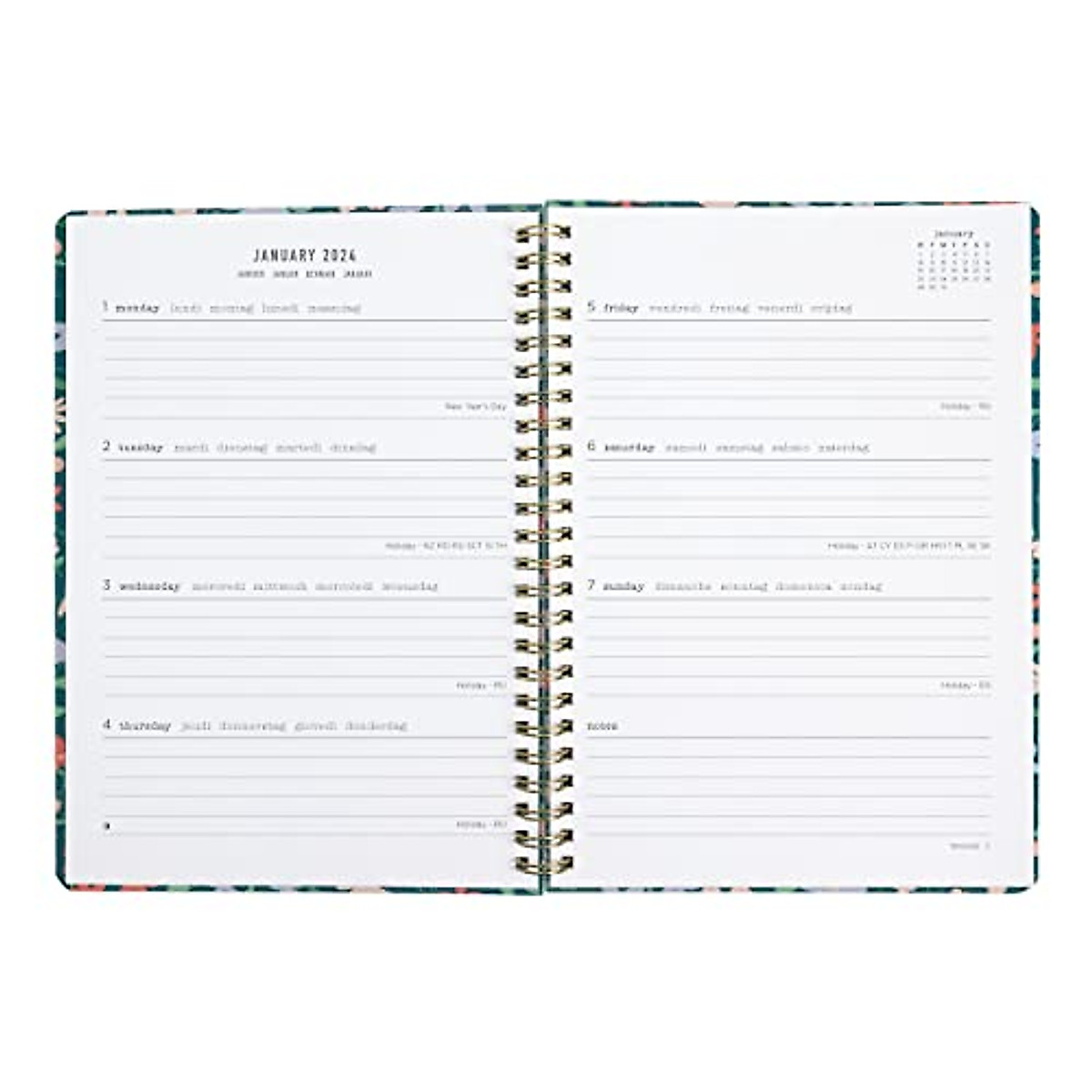 Letts Spring Valley Weekly/Monthly Planner, 12 Months, January to December, 2024, Wiro Binding, A5 Size, 8.25" x 5.875", Multilingual, Green (C082376-24)