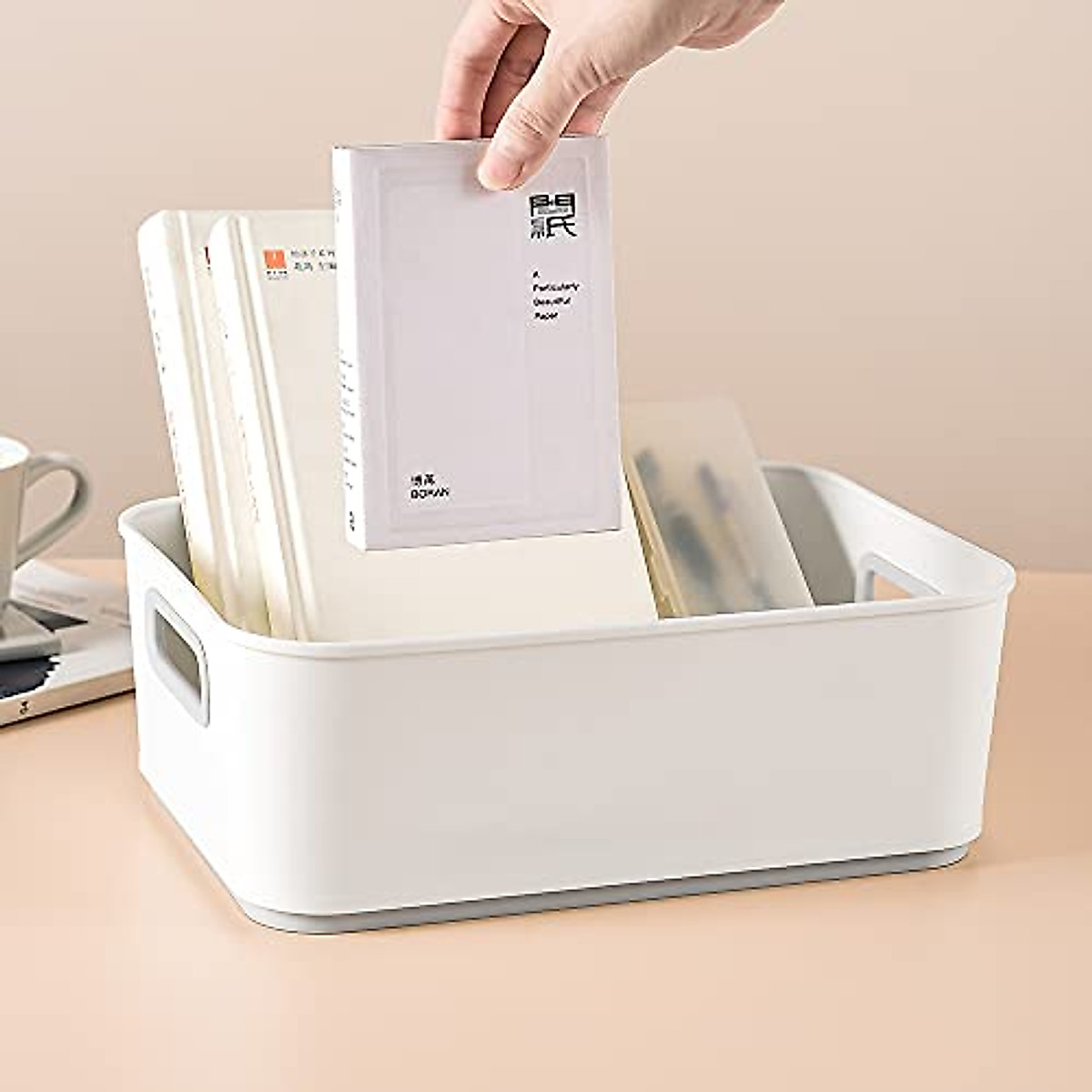 Plastic Storage Basket, Open Storage Bin with Handles - Organizer for Kitchen, Bedroom, Under Sink Bathroom Organizer, Toy Baskets, Food Storage Containers for Organizing - 3 Pcs (White)