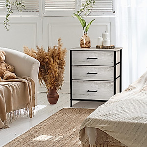 Sorbus Nightstand Dresser with 3 Faux Wood Drawers - Bedside Table Chest with Storage, Steel Frame, Wood Top, Easy Pull Fabric Bins for Bedroom, Living Room, Closet & Dorm Furniture Lamp Stand