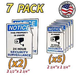 Psyfer® (Fade-Free) 7 Pack - Security Camera Stickers (SMALL) Audio & Video Monitoring Notice [Made in USA]