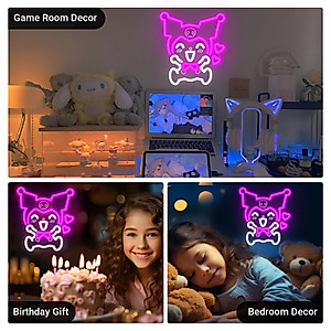 Japanese Anime Neon Light Kuromi Neon Sign, 3D Art LED Sign Kuromi Heart Kawaii LED Light, Purple Kuromi Wall Light Bedroom Game Room Decor, Cartoon Anime Night Lamp Gift for Kids - 13"