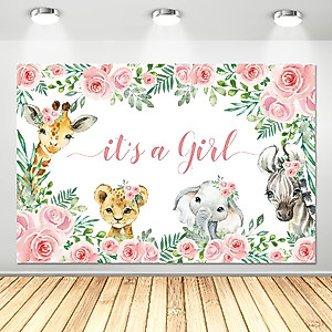 HIPVVILD Safari Baby Shower Backdrop Decorations, Jungle Animal Theme Baby Shower Party Supplies for Girl, It’s a Girl Backdrop, Safari Jungle Animal Theme Party Background Photo Booth Banner | 5x3ft