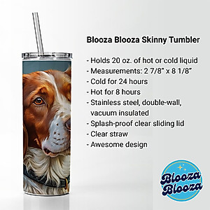 Brittany Spaniel Dog Illustration Skinny Tumbler 20oz with Straw Insulated Water Bottle Gift