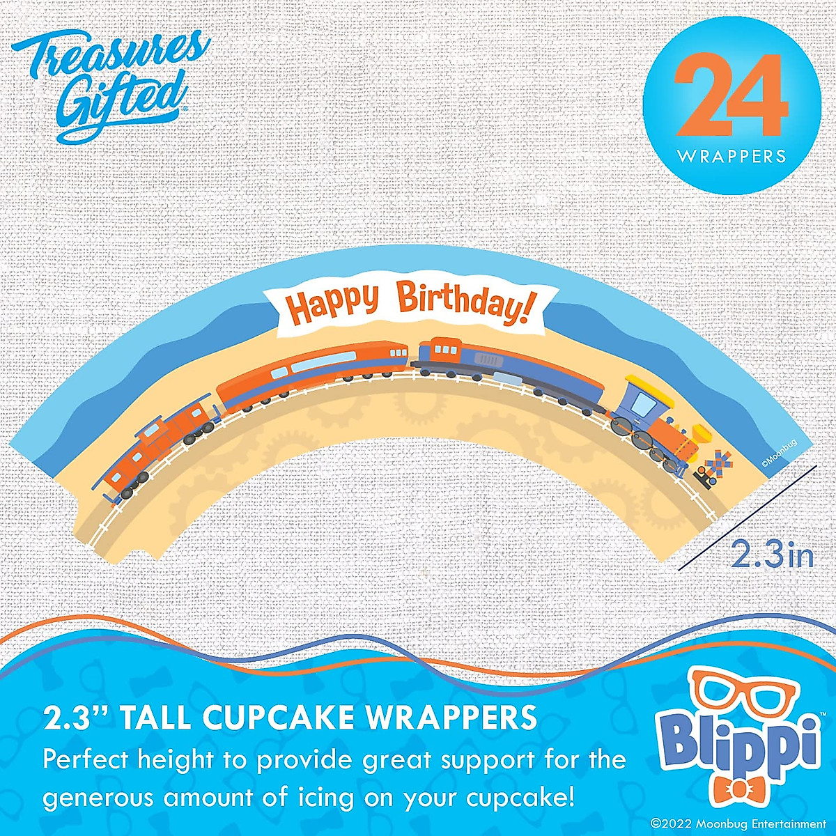 Treasures Gifted Officially Licensed Blippi Cupcake Toppers & Wrappers 24ct - Blippi Cake Decorations - Blippi Excavator Cupcake Set - Blippi Birthday Party Supplies - Blippi Cake Toppers