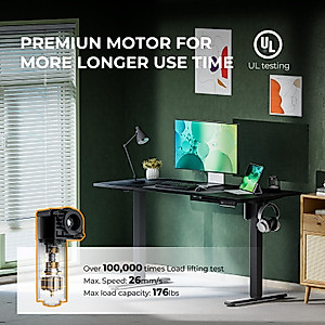 Electric Standing Desk,Adjustable Height Desk With Curved Desktop, Stand Up Desk With 2 Metal Hooks & Cable Organizer Box, Powerful Motor For Fast Switch From Sit To Stand Position 48x24 Black