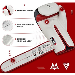 RDX Boxing Gloves EGO, Sparring Muay Thai Kickboxing MMA Heavy Training Mitts, Maya Hide Leather, Ventilated, Long Support, Punching Bag Workout Pads, Men Women Adult 8 10 12 14 16 oz