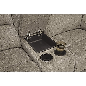 Signature Design by Ashley Draycoll Manual Double Reclining Loveseat with Center Console, Light Brown