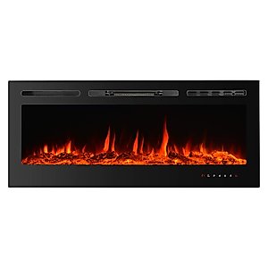 CharaVector Electric Fireplaces Recessed Wall Mounted Fireplace Insert 50 Inch Wide Heater LED Fire Place Remote Control & Touch Screen, 1-12 Hours Timer, 12 Color Flame and Log Color