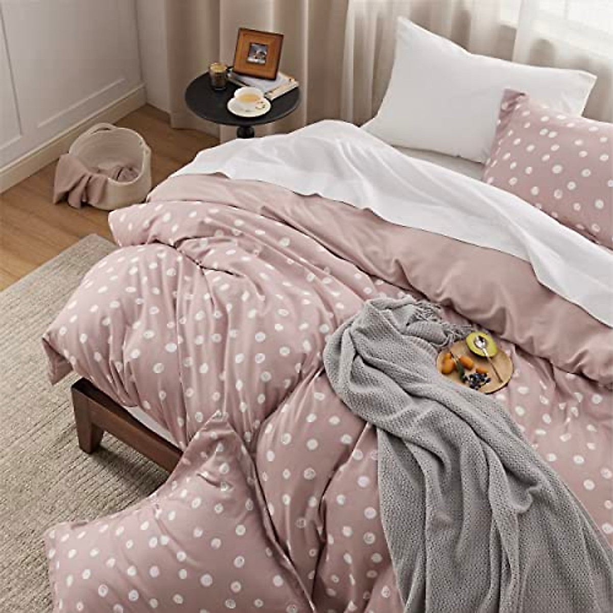 Bedsure Twin/Twin XL Duvet Cover Dorm Bedding - Reversible Polka Dot Twin/Twin Extra Long Duvet Cover Set, Pink Bedding Set, 1 Duvet Cover (68"x90") with Zipper Closure and 1 Pillow Sham (20"x26")
