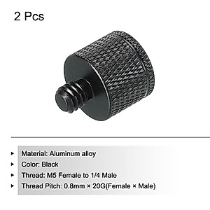 MECCANIXITY Mic Stand Adapter M5 Female to 1/4 Male Camera Screw Thread Adapter for Microphone Tripod Stand Black 2 Pack