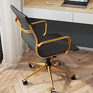 Hioryllks Black Gold Office Chair Black Gold Office Desk Chair Modern Office Chair Ergonomic Cute Desk Chair (3011 Gold Black)