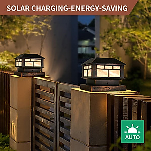 POWGDLT Solar Post Cap Lights Bronze Fence Deck Post Light Solar Powered Fit 3.5x3.5 4x4 5x5 Wooden Posts 8 Packs