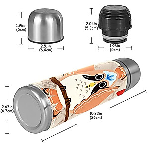 Stainless Steel Leather Vacuum Insulated Mug Bird Thermos Water Bottle for Hot and Cold Drinks Kids Adults 16 Oz