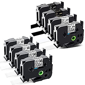 Compatible 18mm Label Tape Replacement for Brother P Touch TZe Label Tape Multicolor Bundle with TZe-241 Label Tapes, 0.7" x 26.2', Clear/White/Black Tape (Total 8-Pack)