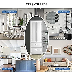 Erinnyees Freestanding Pantry, Floor Utility Storage Cabinet with Doors and Shelves, Pantry Cabinets Cupboard for Living Room Kitchen Hallway Bathroom, White