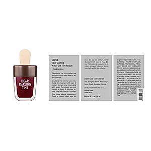 ETUDE Dear Darling Water Gel Tint Ice Cream (RD308 Honey Red) (21AD) | Vivid High-Color Lip Tint with Minerals and Vitamins from Soap Berry Extract to Moisture Your Lips