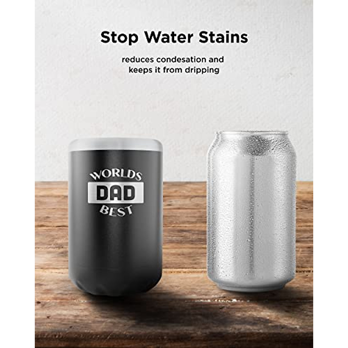 SoHo Can Cooler Gift for Dad, Insulated for 12oz Standard Beer, Soda Can, Tumbler for Fathers Day/Christmas/Birthday Gifts "Worlds Best Dad"(Gift Boxed)