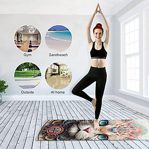 GOODOLD Techno Cat Yoga Mat, 71 x 26 Inch Non-slip Yoga Mats Folding Travel Exercise Mat Indoor Outdoor Gym Pilates with Storage Bag for Women Men