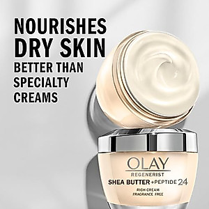 Olay Regenerist Shea Butter + Peptide 24 Rich Cream Face Moisturizer, Fragrance Free, 1.7 oz (48g)