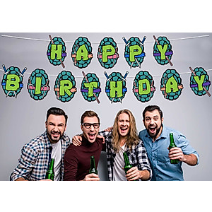 Ninja Superhero Happy Birthday Decorations Banner Backdrop Background Green American Comics Turtles Theme Decor for Boy Kid 1st Birthday Party Nursery Baby Shower Photo Booth Props Favors Supplies