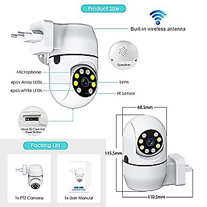 EVERSECU 1080P 2MP Wireless PTZ Security Camera Plugged Into The Power outlets & Play, Humanoid Auto Tracking, 2 Way Audio, Spotlight Color Night Vision, Tuya Smart Life App