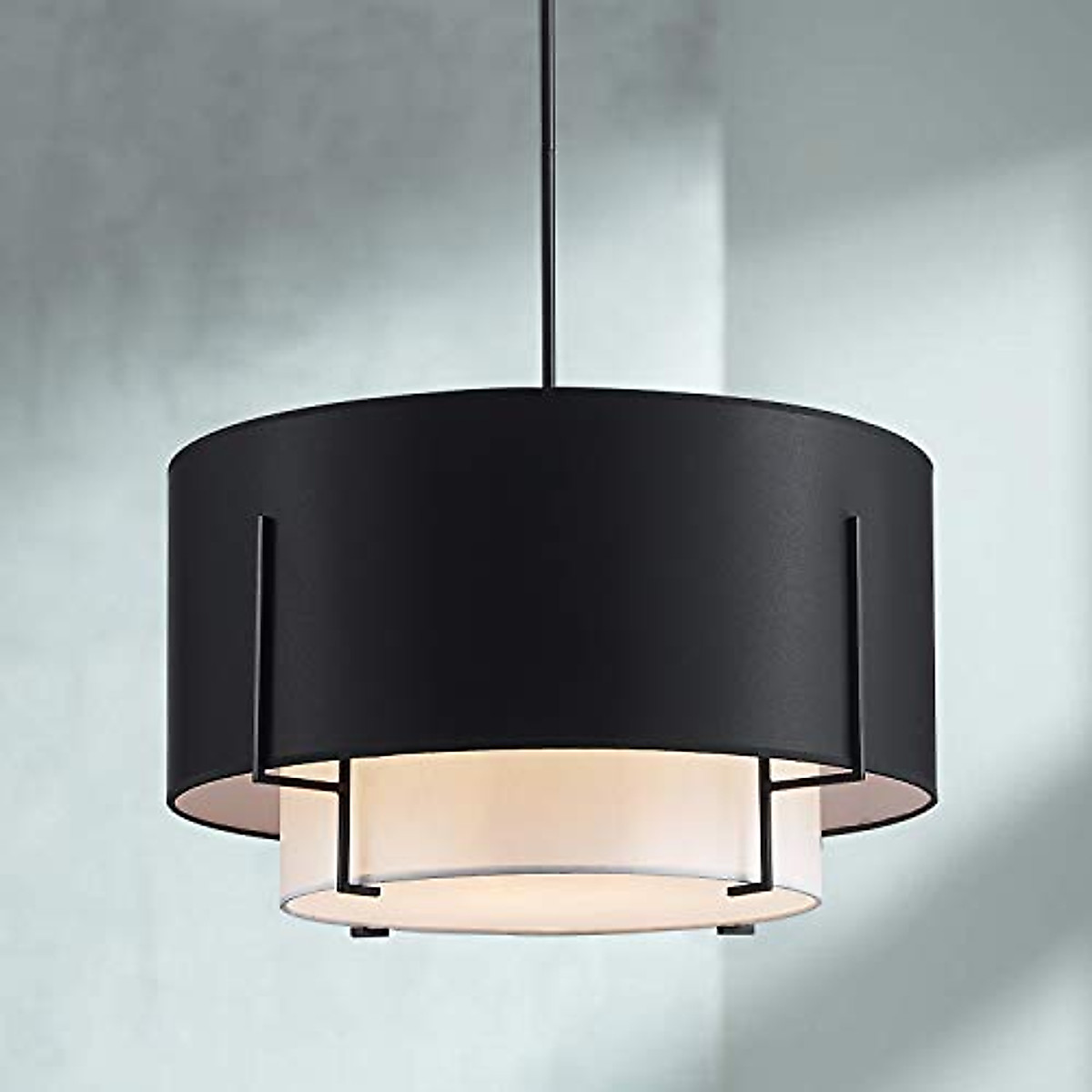 Saint Mossi 4-Lights Modern Fabric Chandelier for Dining Room, Black Farmhouse Chandelier Light Fixture Merged with Drum Style,Black Pendant Light Fixtures,H12 x D20,Down Rod Adjustable