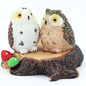 HRRIVE Mini Owls Bird Miniature Figurine with Tree Stump/Fairy Garden Pot Decoration for Micro Landscape Plant Pot, Bonsai Craft Décor
