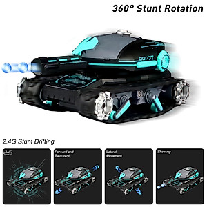 Bindove RC Stunt Tank with Light, Watch Gesture Sensor RC Tank Toy, 360 Rotation Remote Control Stunt Car Shooting Water Bullets (Tracked Dark Green), Halloween Toys,Festival Gifts